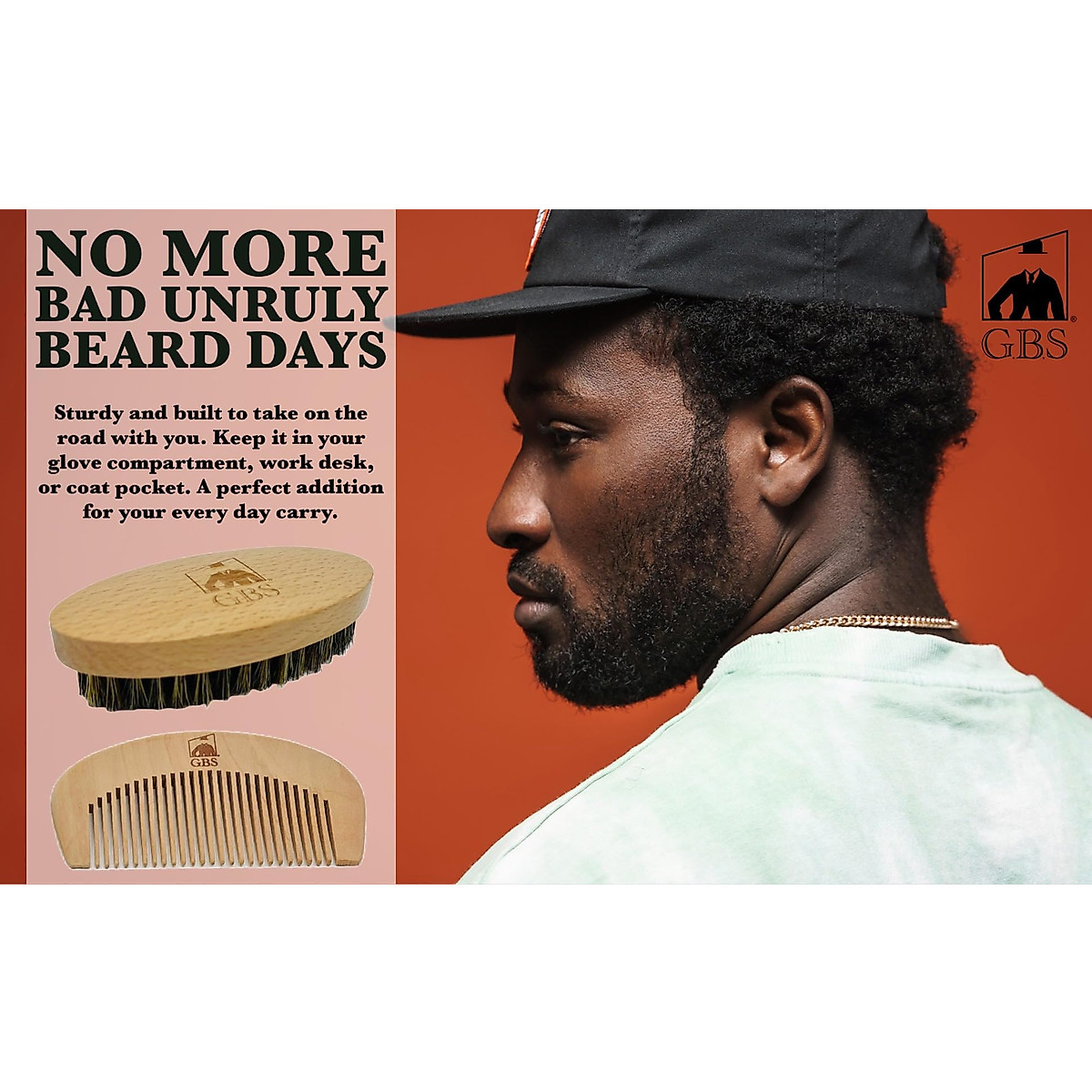 G.B.S Men's Oval Wood Handle Boar Bristle Brush, Beard Comb, Wooden beard comb, Ideal Choice for Men- Professional beard brush for super-stylish beard