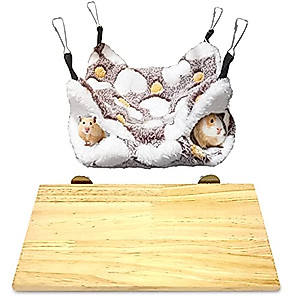 PlayCraftz Rectangle Wood Activity Platform and Hammock for Cage Shelves & Wood Perch Ledges for Small Animals Cages and Pets Like Hamsters, Mice, Chinchilla, Guinea Pigs, Birds, Rats.