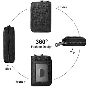 Badiya Genuine Leather Credit Card Holder RFID Blocking Accordion Small Card Case Wallet Zip Coin Purse for Women Men