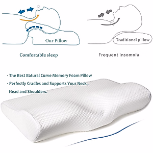 EPABO Contour Memory Foam Pillow Orthopedic Sleeping Pillows, Ergonomic Cervical Pillow for Neck Pain - for Side Sleepers, Back and Stomach Sleepers, Free Pillowcase Included ( Soft & Queen Size)