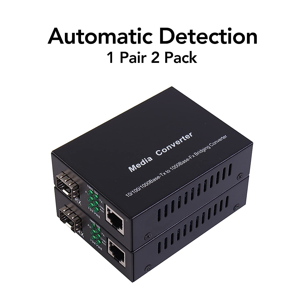 A Pair of 1.25G Gigabit Ethernet Fiber Media Converters with SFP LC Single Core Transceiver Module, Single-Mode LC, SMF RJ45 to SFP Slot up to 30KM, 10/100/1000Base-Tx to 1000Base-SX (2 Pack)