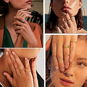 Bestyle Stackable Black Rings Set for Women, Polisded Black Gun Plated Size 6 Band Layered Rings Comfort Fit Finger Rings