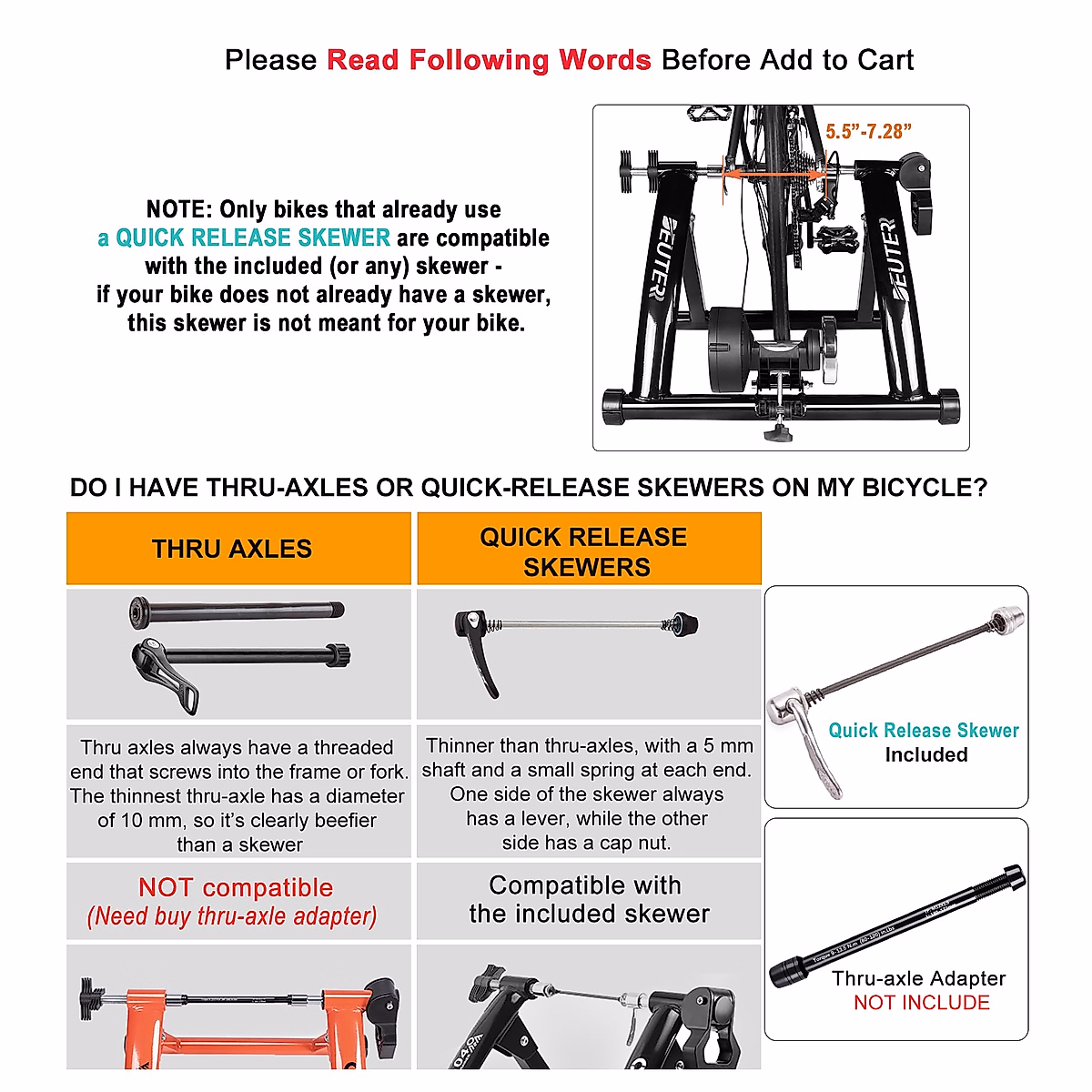 Bike Trainer, Magnetic Bicycle Stationary Stand for Indoor Exercise Riding, 26-29" & 700C Wheels, Quick Release Skewer & Front Wheel Riser Block Included