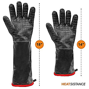 Grilling Gloves Heat Resistant BBQ Gloves - Heat Resistant Gloves for Cooking - Long Sleeve BBQ Gloves for Smoker - Textured BBQ Grill Gloves Easily Handle Hot Food - 14 Inch Extra Large Oven Gloves