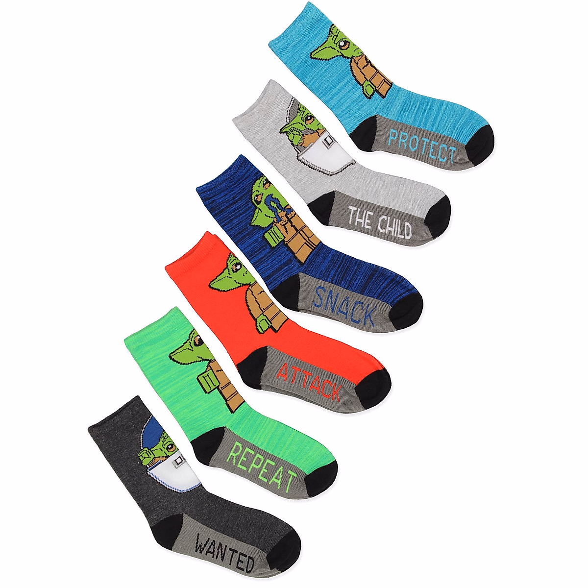 LEGO Star Wars Baby Yoda Kids Toddler 6 pack Crew Socks Set (Medium (6-8), Multi)