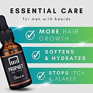 Prophet and Tools Premium Unscented Beard Oil & Comb Set - Thickens and Softens Beard, Relieves Itch & Dry Skin, 100% Natural, Fast-Absorbing Formula - Perfect for Beard Growth & Grooming - 1 oz