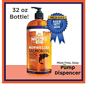Nature's Diet Pet 32 oz Norwegian Salmon Oil Dogs & Cats - Natural Support for Joint Function Immune Heart Health Appetite Skin & Coat Omega 3 6 9 Liquid Food Topper EPA DHA Fatty Acids