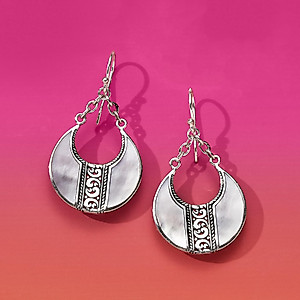 Ross-Simons Mother-of-Pearl Bali-Style Teardrop Earrings in Silver