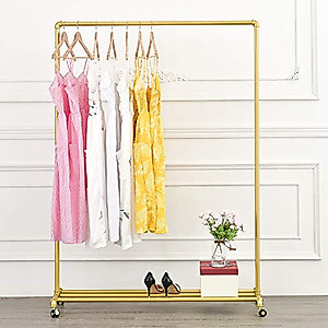 BOSURU Industrial Pipe Rolling Clothing Rack Garment Rack with Wheels Retail Display Clothes Racks Perfect for Laundry Rooms Bedrooms or Boutiques Gold