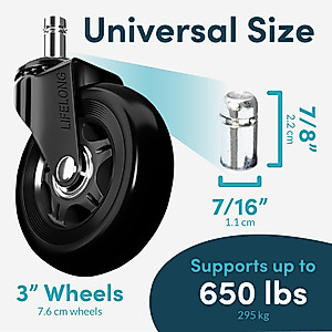 Office Chair Wheels Replacement Rubber Chair casters for Hardwood Floors and Carpet, Set of 5, Heavy Duty Office Chair Desk casters for Chairs to Replace Office Chair mats - Universal fit (Black)