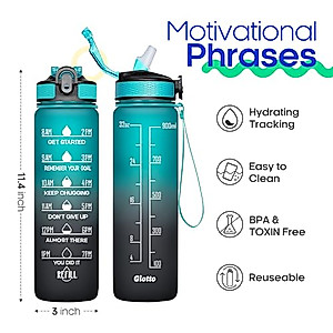Giotto 32oz Large Leakproof BPA Free Drinking Water Bottle with Time Marker and Straw to Ensure You Drink Enough Water Throughout The Day for Fitness and Outdoor Enthusiasts