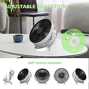 Ymumuda Desk Fan - 3 Speeds Desktop Table Cooling Fan, 6.5 Inch Rechargeable Portable Fan, Strong Airflow & 360°Rotation Adjustable, Powered by USB, Table Fan for Home Office - White