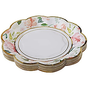 Kate Aspen Pink Floral 7 in. Decorative Premium Paper Plates (350 GSM weight -Set of 16) - Perfect for Bridal Showers and Weddings,