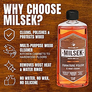 Milsek Furniture Polish and Wood Cleaner with Orange Oil - Multipurpose Cleaning Supplies for Home and Household from Hardwood Floors to Kitchen Cabinets- 12 Fl Oz (Pack of 1)