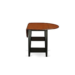 East West Furniture SUPF5-BCH-C 5 Piece Kitchen Table & Chairs Set Includes a Round Dining Table with Dropleaf & Shelves and 4 Linen Fabric Dining Room Chairs, 42x42 Inch, Black & Cherry