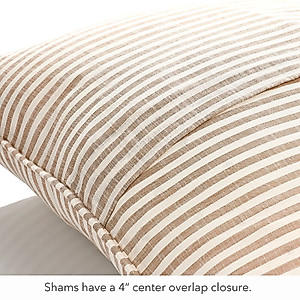 Nate Home by Nate Berkus All-Season Cotton Percale Painted Stripe Quilt 3 Piece Quilt Set, Comfortable Bedding from mDesign, King, Includes 1 Quilt, 2 Pillow Shams - Pearl/Fossil (Beige/Taupe)