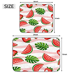 Watermelon Pink Stripes Kitchen Drying Mat 18 x 24 Inch - Reversible Super Absorbent Fiber Dish Drying Pad with Non-Slip Backing for Countertop Tea Coffee Bar Accessories