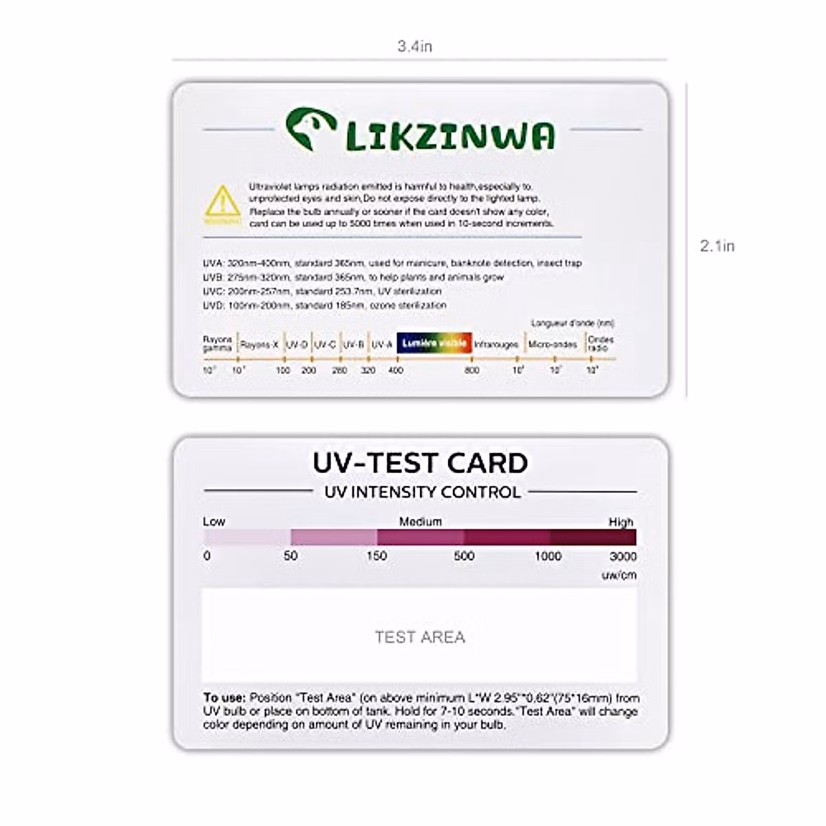 LIKZINWA UVB Sensor Card, 2-Pack Test Card of Reptile Lamp UV Sensor Reptile UVB Fluorescent Lamp