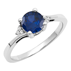 Dazzlingrock Collection 10K 6 MM Round Blue Sapphire & White Diamond Bridal Engagement Ring, White Gold, Size 7