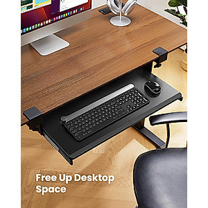 ErGear Keyboard Tray Under Desk, Corner Keyboard Tray with 45° Adjustable C Clamp for L Shaped Desk, Under Desk Keyboard Tray Slide Out, Computer Keyboard & Mouse Tray, 26.38" W x 11.61" D, Black