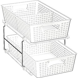 Simple Houseware 2 Tier Bathroom Organizer Tray Pull-Out Sliding Drawer/Under-Sink Storage, Clear