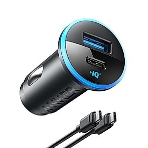 USB C Car Charger Adapter, Anker 52.5W Cigarette Lighter USB Charger, 323 Anker Car Charger with 30W PowerIQ 3.0 Fast Charging Cable for iPhone 15/15 Pro Max, 14/13/12 Series, Galaxy S23/22, Pixel