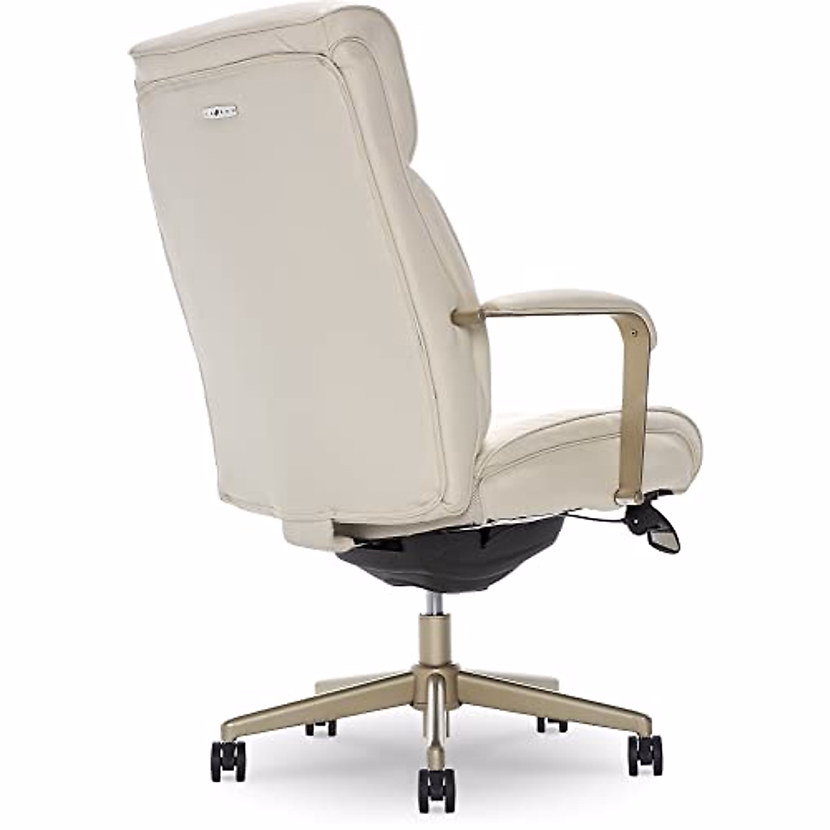 La-Z-Boy Melrose Executive Office, Adjustable High Back Ergonomic Computer Chair with Lumbar Support, Brass Finish, Ivory White Bonded Leather 30D x 25.25W x 40.25H Inch