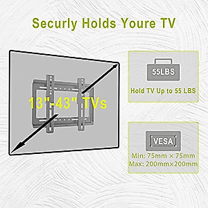 TV Wall Mount Bracket Low Profile Fixed for 13-43 Inch LED, LCD and Plasma TVs Flat Screen, Universal TV Monitor Mount Fits 8" Wood Studs VESA 200x200mm by Nuyoah