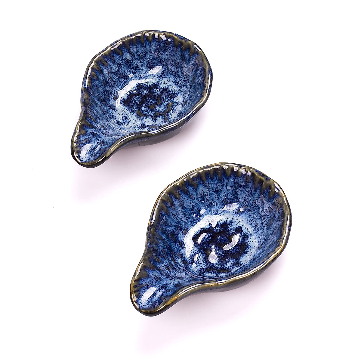 Ceramic Dip Bowls Sets, Blue Dipping Sauce Bowls/Dishes,Condiments Serving Bowls for kitchen Tomato Sauce, Soy, BBQ and other Party Dinner - Set of 2