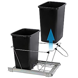 Saicool Pull Out Double Trash Can 35 Quart Metal Sliding System Pullout Shelf for Garbage Bin- Adjustable Under Counter Garbage Can Recycling Bin for Kitchen Cabinets