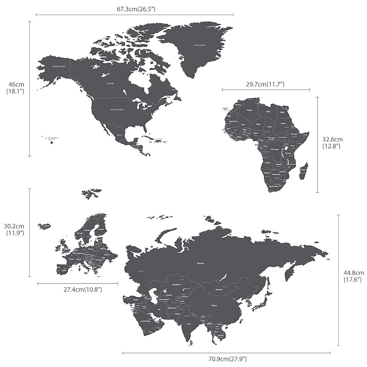 DECOWALL DL3-1609GF XLarge Modern Flag Grey World Map Kids Wall Stickers (66x35 inch) Wall Decals Peel and Stick Removable Wall Stickers for Kids Nursery Bedroom Living Room Decor
