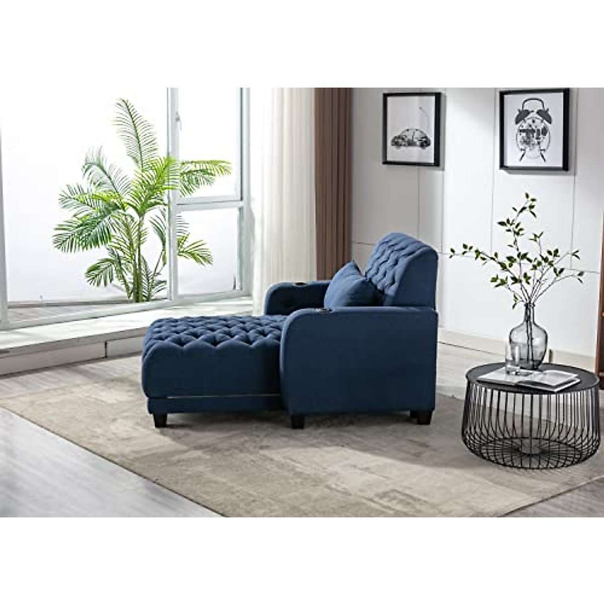 HAUSHECK, 3-in-1 Convertible Adjustable Backrest, Armrest Pocket & Pillow, Single Armchair Sleeping Chairs for Adults, Sleeper Sofa Bed for Living Room Apartment, 40.16''L x 57.09''W x 38.04''H, Navy