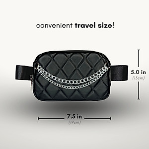 Boutique Luxury Chain Belt Bag | Crossbody Bag Leather Fanny Pack for Women Fashionable | Cute Everywhere Bum Hip Waist Pack | Small Travel Fashion Chest Bag (Extended Strap, Black Silver | Diamond)