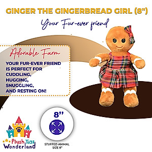 PLUSH TOYS WONDERLAND Ginger The Gingerbread Girl 8 Inch Pocket-Sized Stuffed Doll: Petite and Perfectly Sweet Kids, Christmas Doll Plushie Gift for Kids, Baby Showers!
