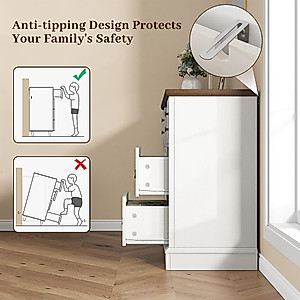 EnHomee 8 Drawers Dresser with Power Outlets and LED Lights, 55 Inch Wide Rustic Wood Dressers & Chest of Drawers for Bedroom, Hallway, Closet, White, 55" W x 34.5" H x 15.7" D