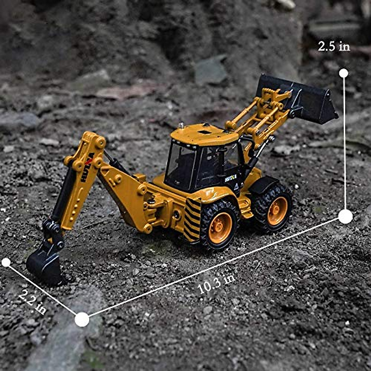 Gemini&Genius Backhoe Loader Heavy Duty Wheeled Excavator Construction Site Vehicle Toys 1:50 Scale Site Backhoe Digger Engineering Car Site Sandbox Toys Collectible for Kids and Decoration for House