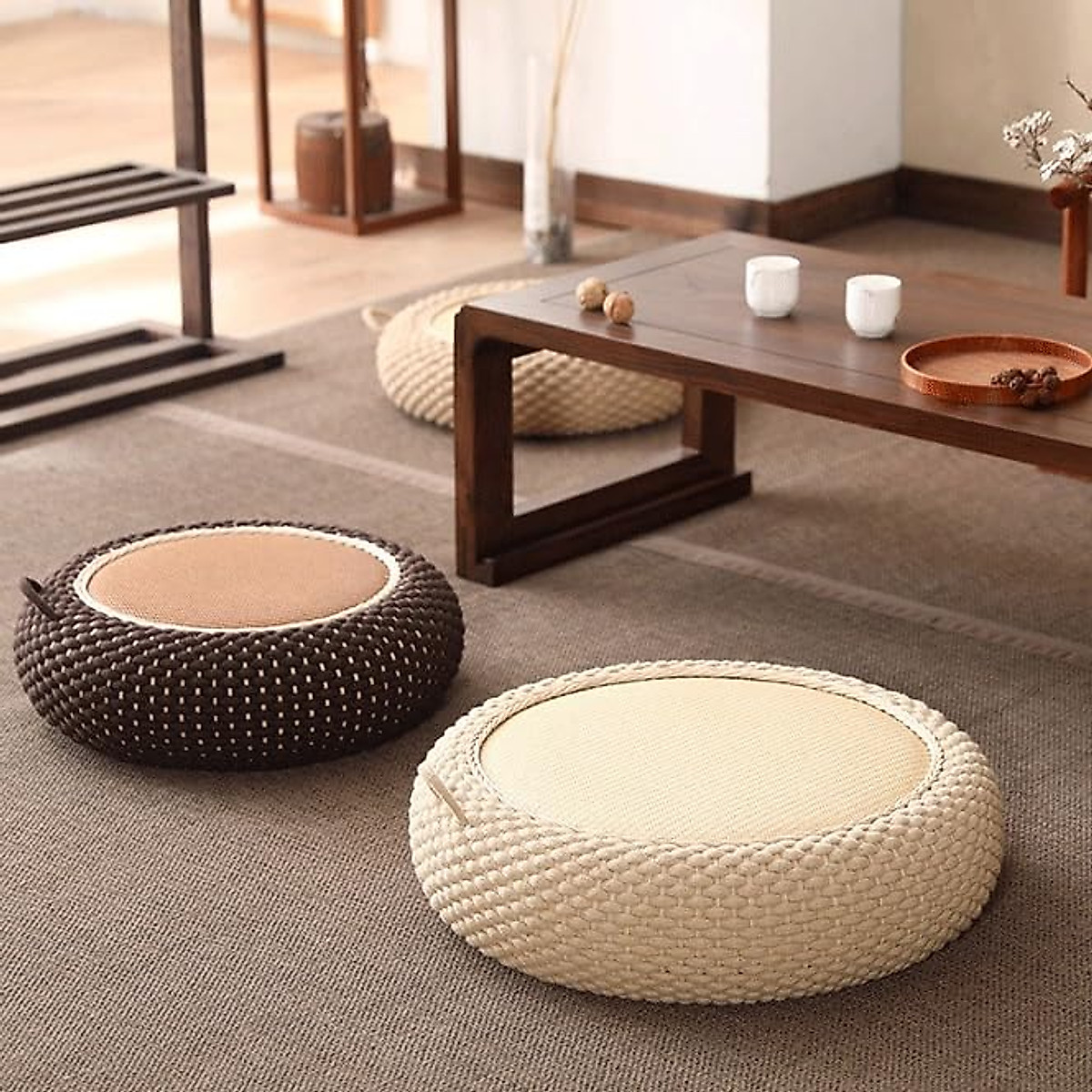 KXDFDC Japanese futon Tatami mat Floor seat Block Home Lazy Tea Room Play mat Round futon Rattan Woven (Color : E, Size : 50 * 17cm)