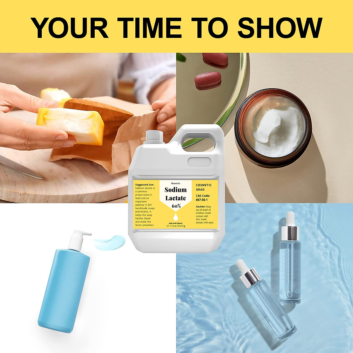 21.17 Ounce Sodium Lactate for Soap Making & Lotions, Premium Sodium Lactate Liquid, 60% Concentration, Cosmetic Grade, Moisturize Anti-Aging, Makes Soap Harder and Unmold Faster