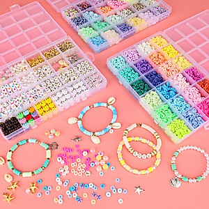 Petoss 10800pcs Clay Beads for Bracelets Making Kit,48 Colors Polymer Clay Beads Kit for Jewelry Making for Girls,6mm Heishi Beads with 416 Letters Beads 120 Smiley Beads with Gift Pack
