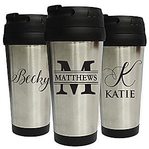 Personalized Travel Tumbler Coffee Mug - Engraved Custom Monogrammed - 16 oz (Silver)