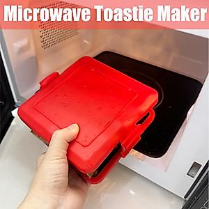 Microwave Toastie Maker,Microwave Toastie Sandwich Maker,Microwave Sandwich Maker With Adjustable Silicone Straps,No Electricity,Wireless,Time Saving,Fast (Red)