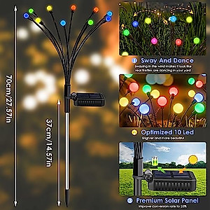 ZWOOS 4-Pack 10 LED Solar Firefly Lights, Solar Outdoor Lights Waterproof for Garden, Patio, Yard - Light Up Whole Night (RGB)