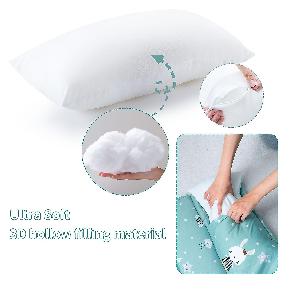 FAINSY Toddler Nap Mat with Pillow and Blanket,100% Cotton Fabric (Hi-Density&Hi-count-60S), 50x20x1.5 in, Padded Sleeping Mat for Daycare Preschool Prek, Kids Girls (Miss Bunny)