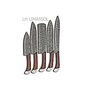 Damascus Steel Kitchen Knife Set, 5 PCS Hand Forged Chef Knife Set With Leather Roll Kit Christmas gift kitchen and Dinning