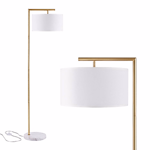 Archiology Floor Lamp - Gold Floor Lamp with Marble Base & White Linen Drum Shade ,Modern Floor Lamps for Living Room,Bedrooms, Study Room and Office (62.2’’)