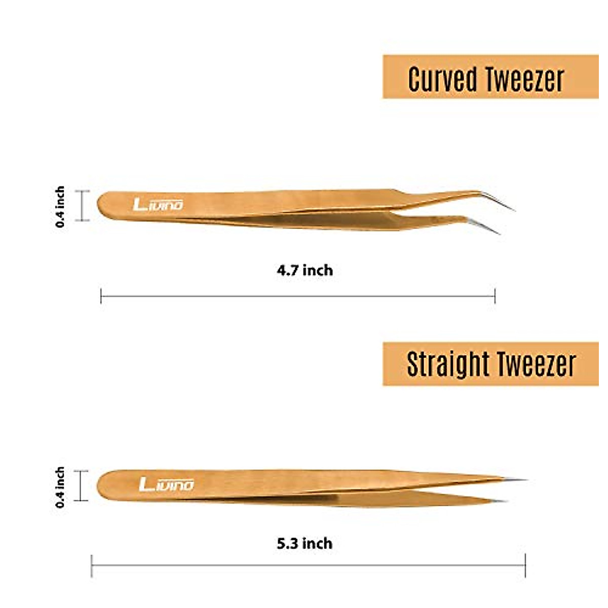 LIVINO Eyelash Extension Tweezers Straight - Set of 2 Stainless Steel Extension Tweezers with Curved Tip - Eyelash Extension Supplies Nipper for Eyelash Extensions Eyelash Tweezers