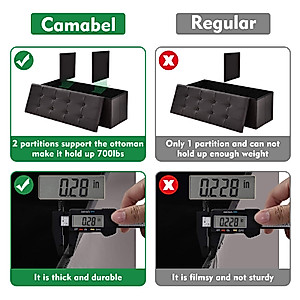 Camabel 43 inch Folding Ottoman Storage Bench Cube Hold up 700lbs Faux Leather 125L Storage Chest with Memory Foam Seat Footrest Padded Upholstered Stool for Bedroom Box Bed Coffee Table Brown