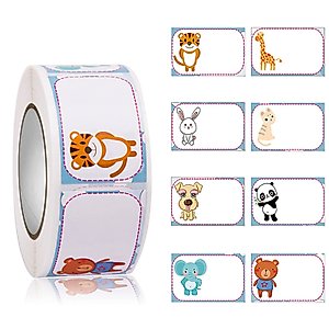 Name Tags Stickers Animal Roll Adhesive Labels Name Badge Personalized Border Stick on Kids Clothes Desk Box Mailing Teachers Nursery Office School Home Supplies, 1 Roll 350 PCS