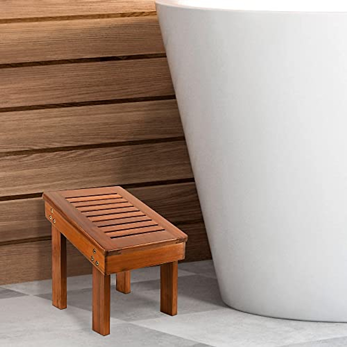 Utoplike Teak Shower Bench Seat with Handles and Wood Shower Foot Stool for Shaving Legs Portable Wooden Spa Bathing Stool