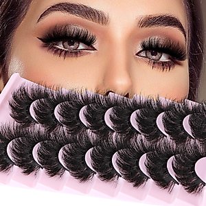 False Eyelashes Thick 20MM Lashes Mink Fluffy Volume 3D Fake Eyelashes Dramatic Full Long Faux Mink Eye Lashes Pack 8 Pairs Big Curly False Lash ALICROWN